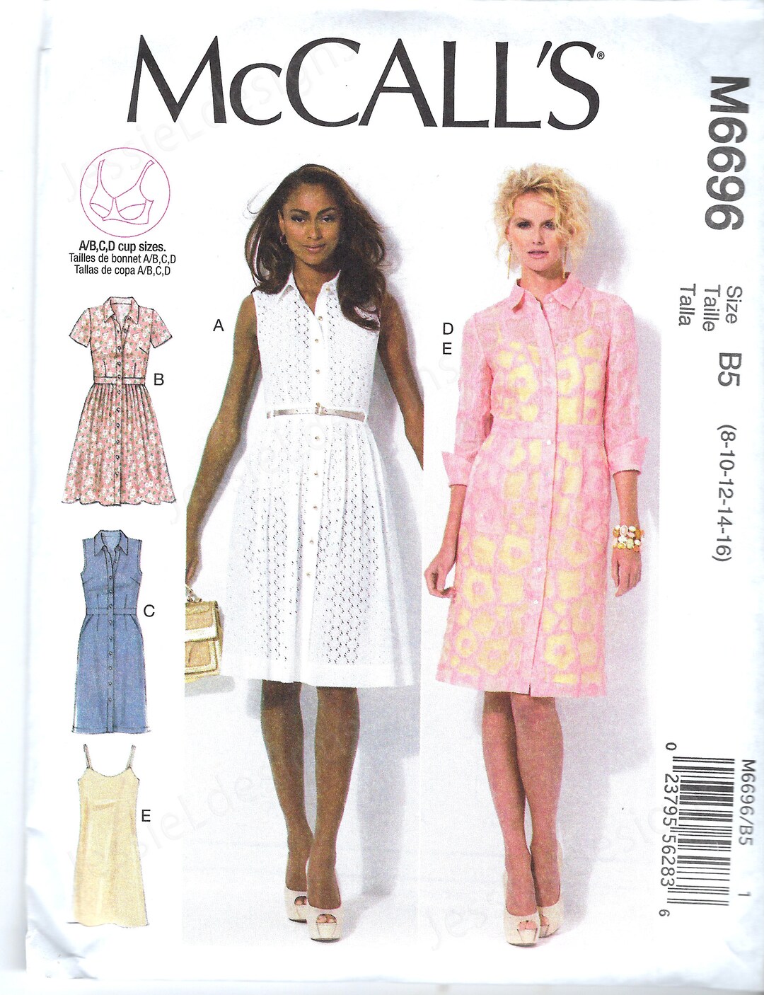 Uncut Mccalls Sewing Pattern 6696 Women Classic Shirtdress With Full or ...
