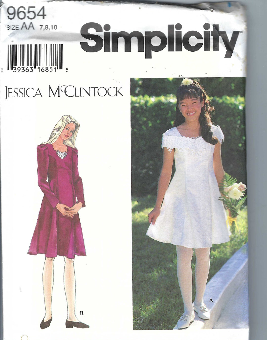 Uncut Vintage Simplicity Sewing Pattern 9654 Girls' Dress Size 7-8-10 ...