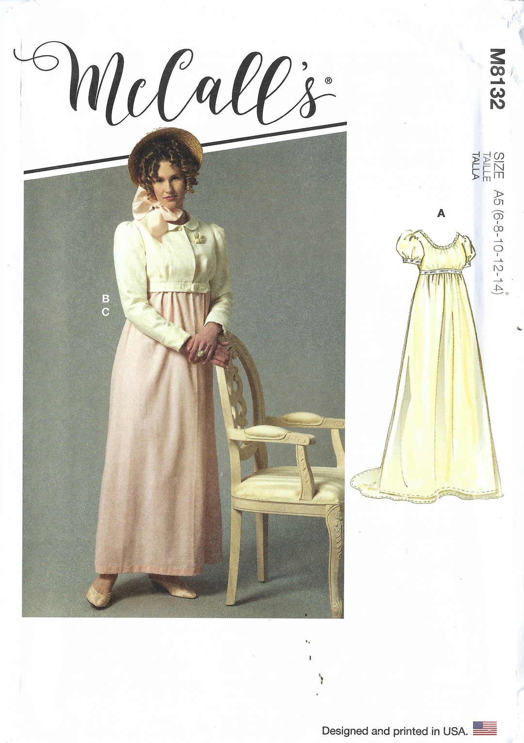 UNCUT Sewing Pattern Mccalls 8132 Empire Napoleonic Era Circa 1795-1825 ...