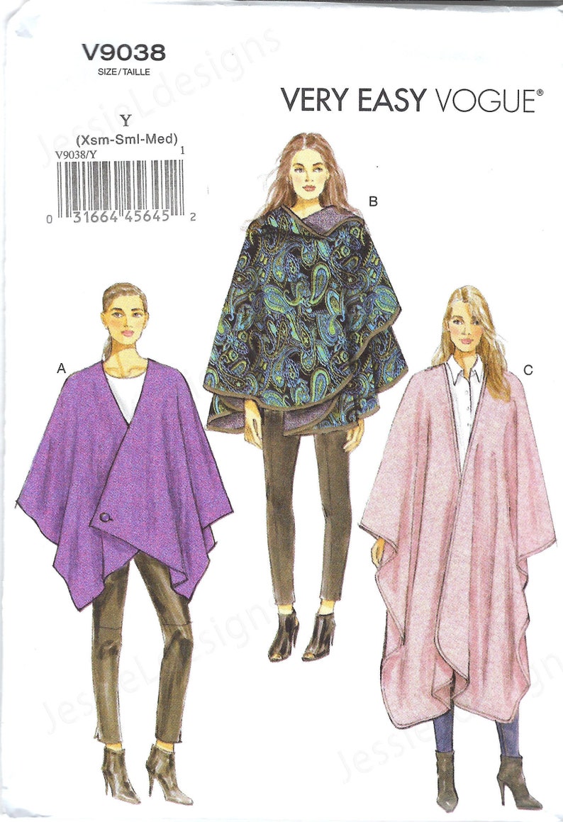 Uncut Vogue Sewing Pattern 9038 - Cape, 3 Versions - Fingertip or Mid ...