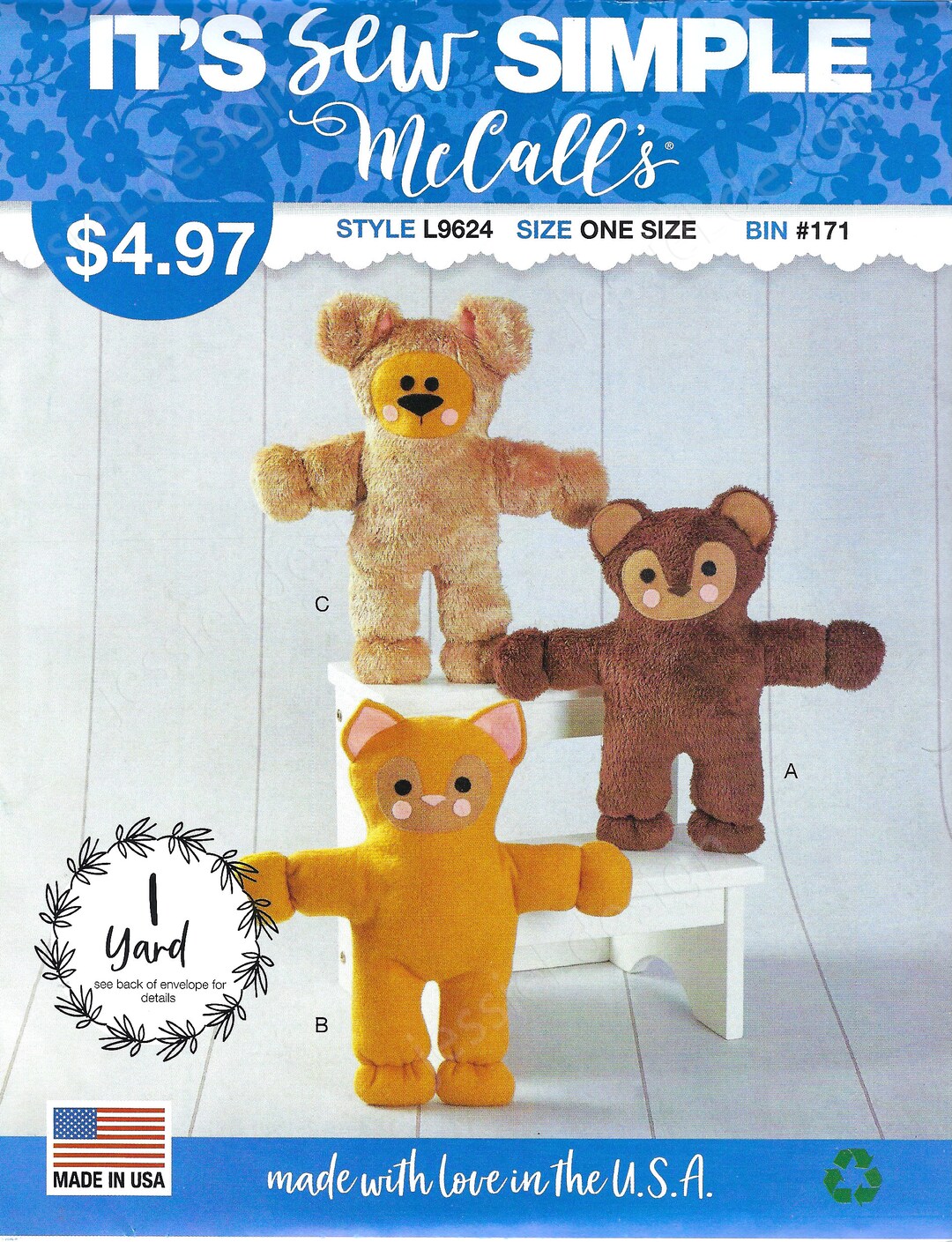 Uncut Mccalls Sewing Pattern 9624 Stuffed Animals One Size FF - Etsy
