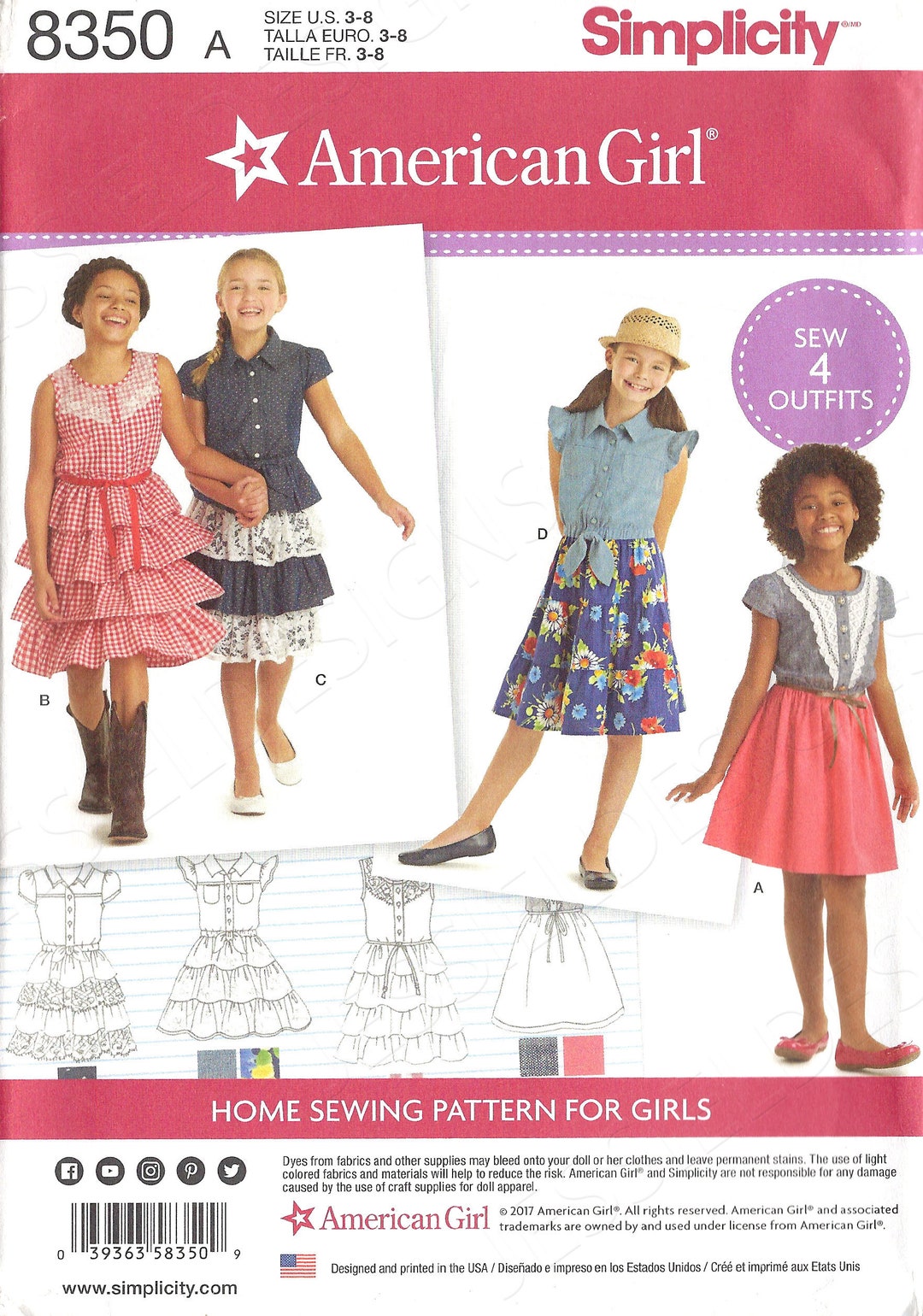 Uncut Simplicity Sewing Pattern 684 8350, American Girl, Girl’s Western ...