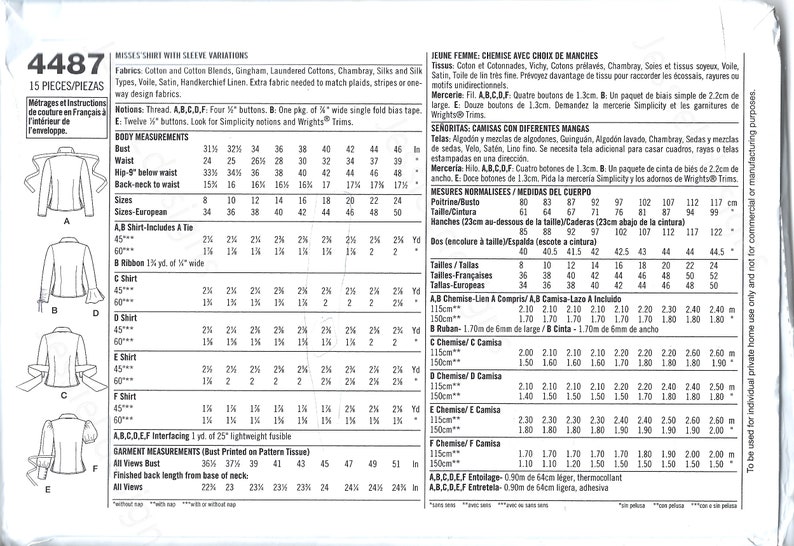 Uncut Simplicity Sewing Pattern 4487 Misses Shirt With Sleeve - Etsy