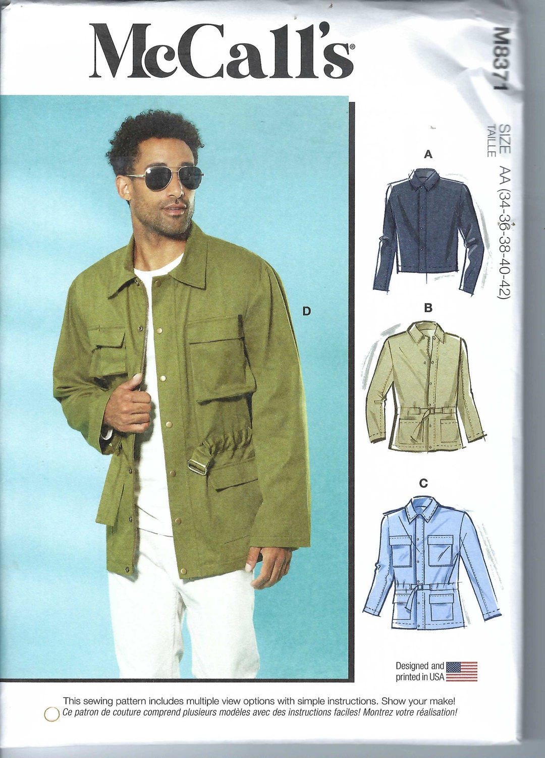 UNCUT Mccalls Sewing Pattern Men's Jacket, Shirt Jacket, Shacket, Zip ...