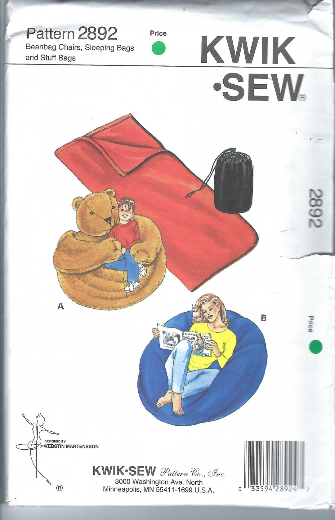 Uncut Kwik Sewing Pattern 2892 Beanbag Chairs Sleeping Bags & Stuff ...