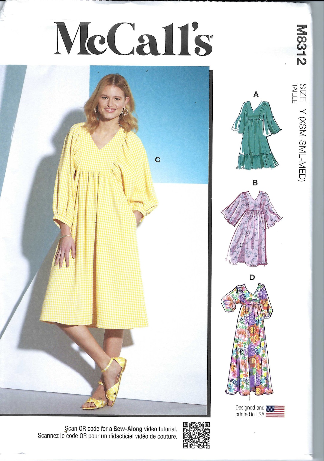 Uncut Mccalls Sew Sewing Pattern 11546 8312 Misses' Dresses Size Xs-s-m ...