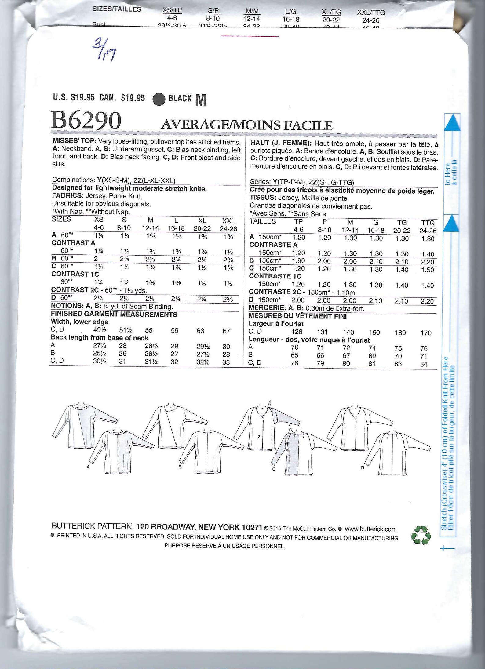 Uncut Butterick Sewing Pattern 6290 Misses' Batwing Tops - Etsy