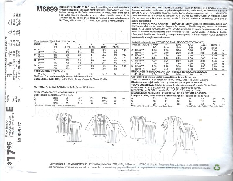 Uncut mccalls sewing pattern Tunic Pattern 6899 Sizes | Etsy