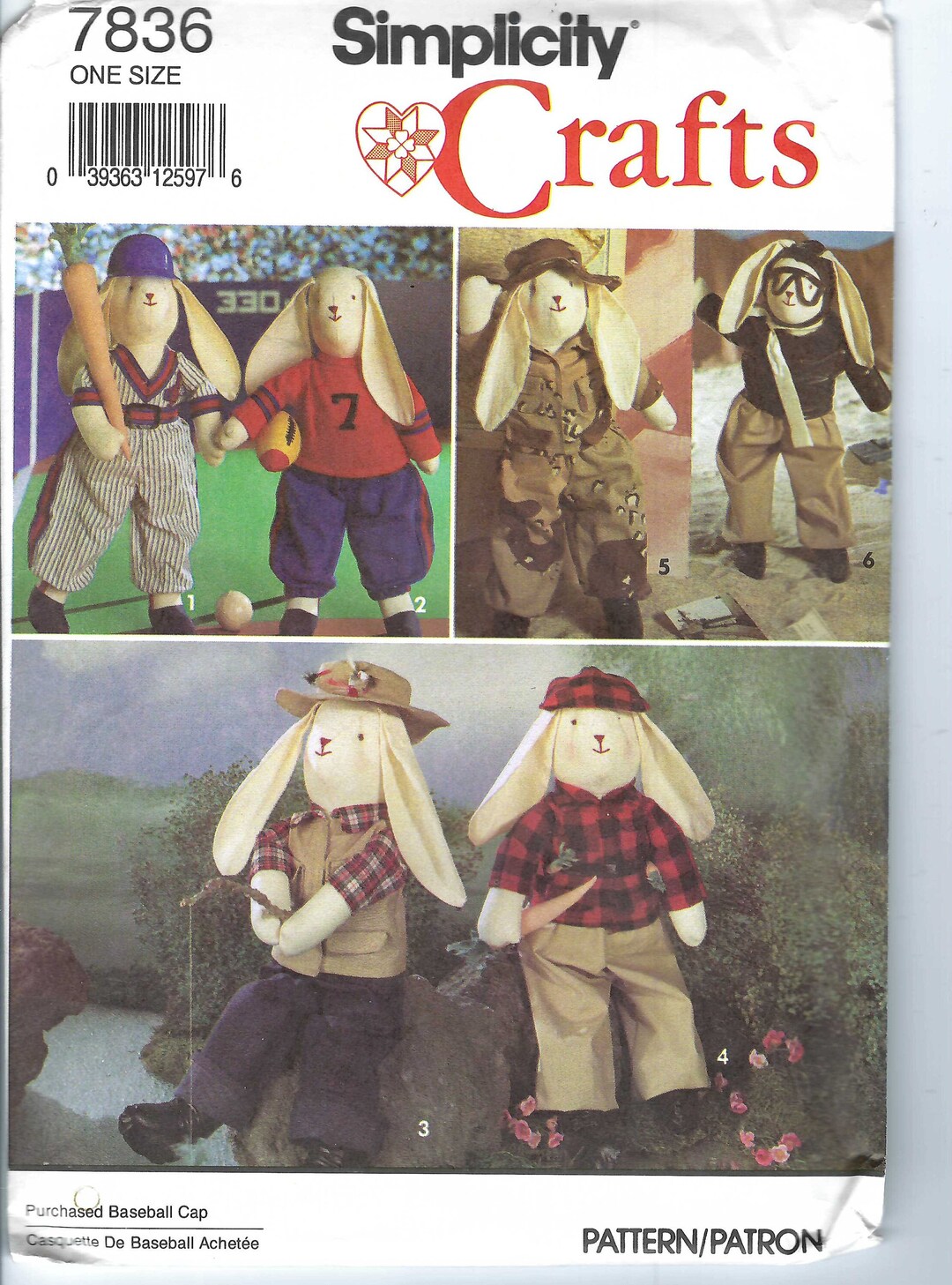 Uncut Vintage Simplicity Sewing Pattern 7836 Bunny, Clothes, Baseball ...