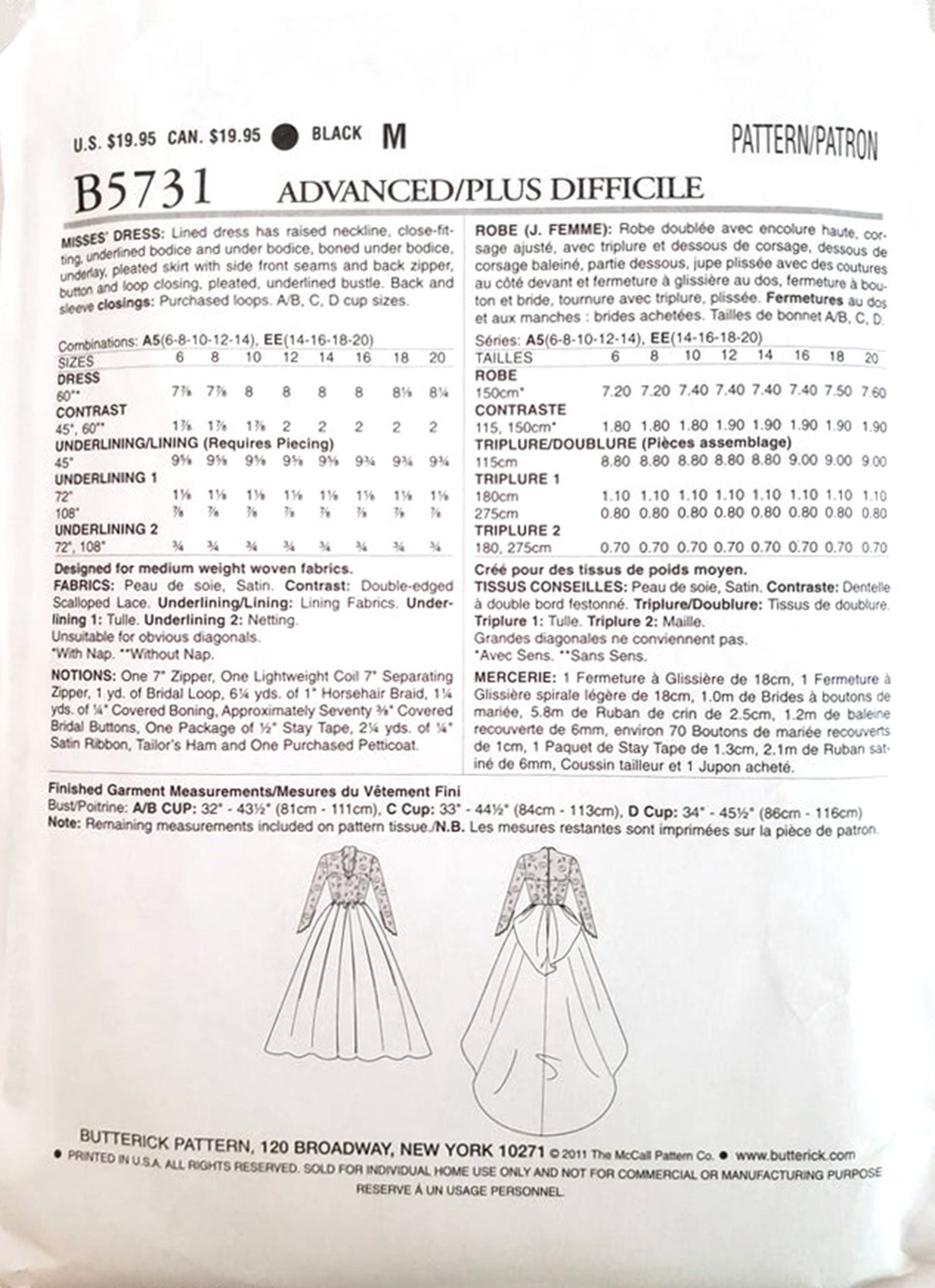 DESTASH Butterick Sewing Pattern 5731 249 Sz A5 (6-14) 14-20 Misses ...