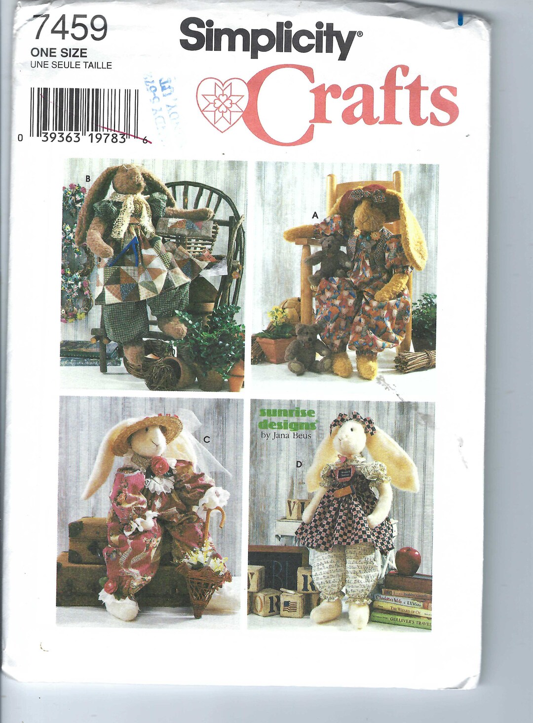 Uncut Vintage Simplicity Sewing Pattern 7459 Stuffed Toy Bunny Sewing ...
