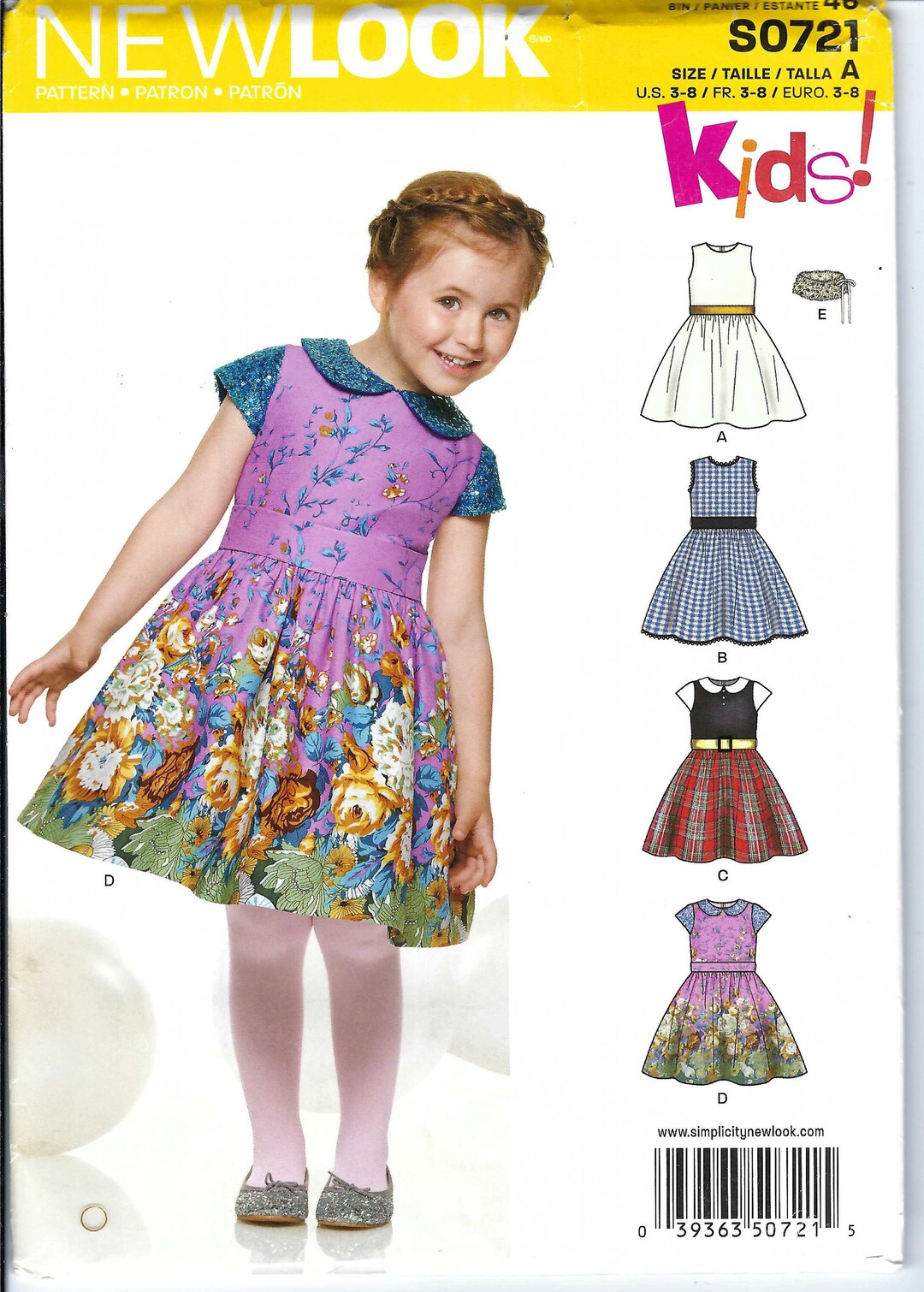 Uncut New Look Sewing Pattern 721 6335 Girls Dress W/collar~sleeve ...