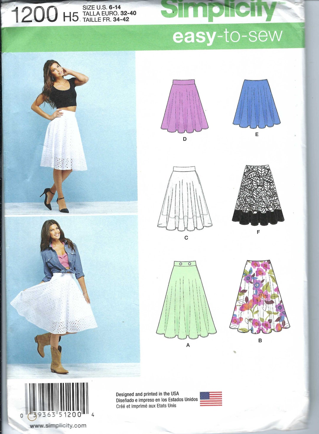 Uncut Simplicity Sewing Pattern 432 738 1200 Three Quarter Circle SKIRT ...