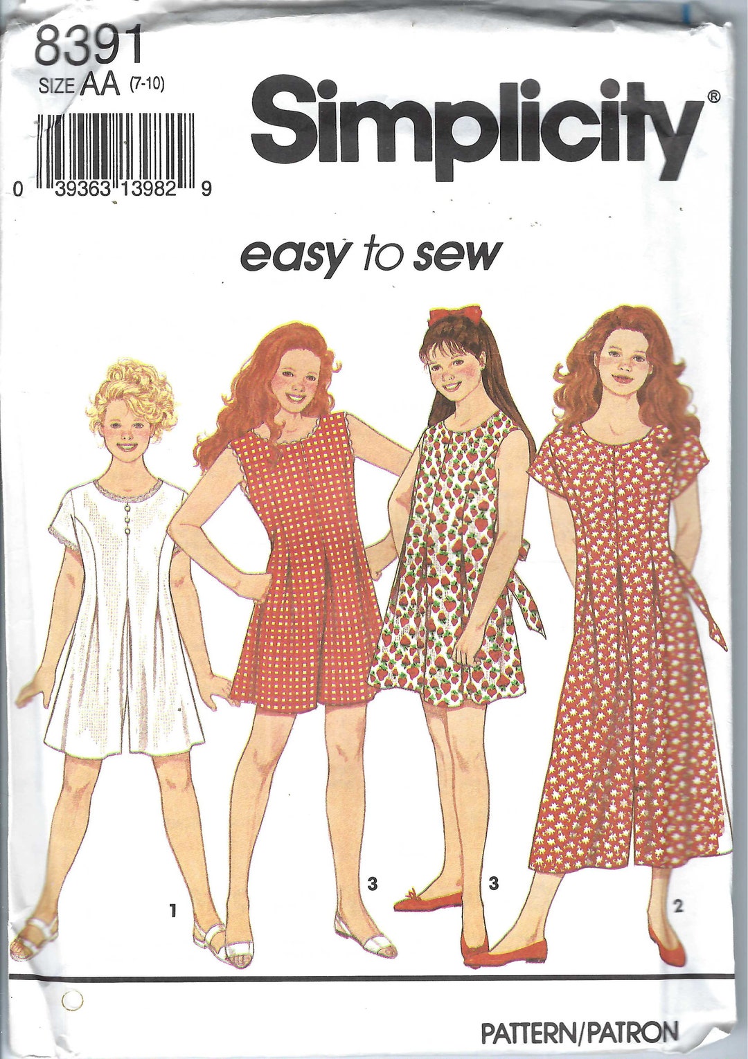 Uncut Vintage Simplicity Sewing Pattern 8391 Girls Easy Round Neck ...