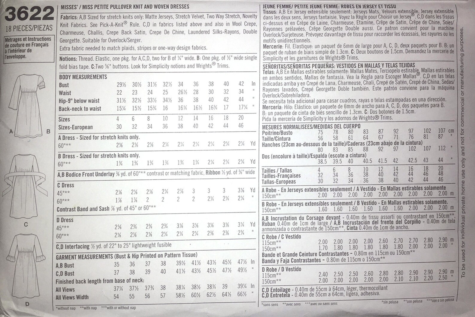 UNCUT Simplicity Sewing Pattern 3622 Uncut Misses and Misses | Etsy