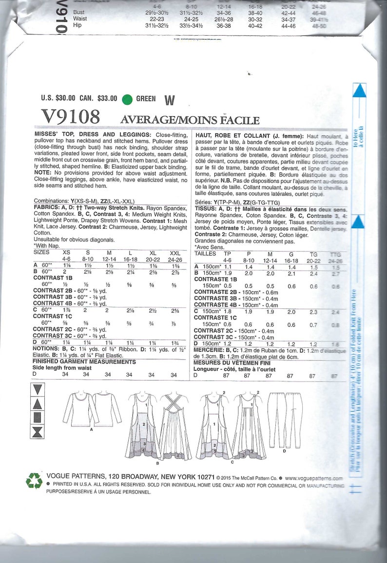 Uncut Vogue Sewing Pattern 9108 Misses Long Sleeve Top - Etsy