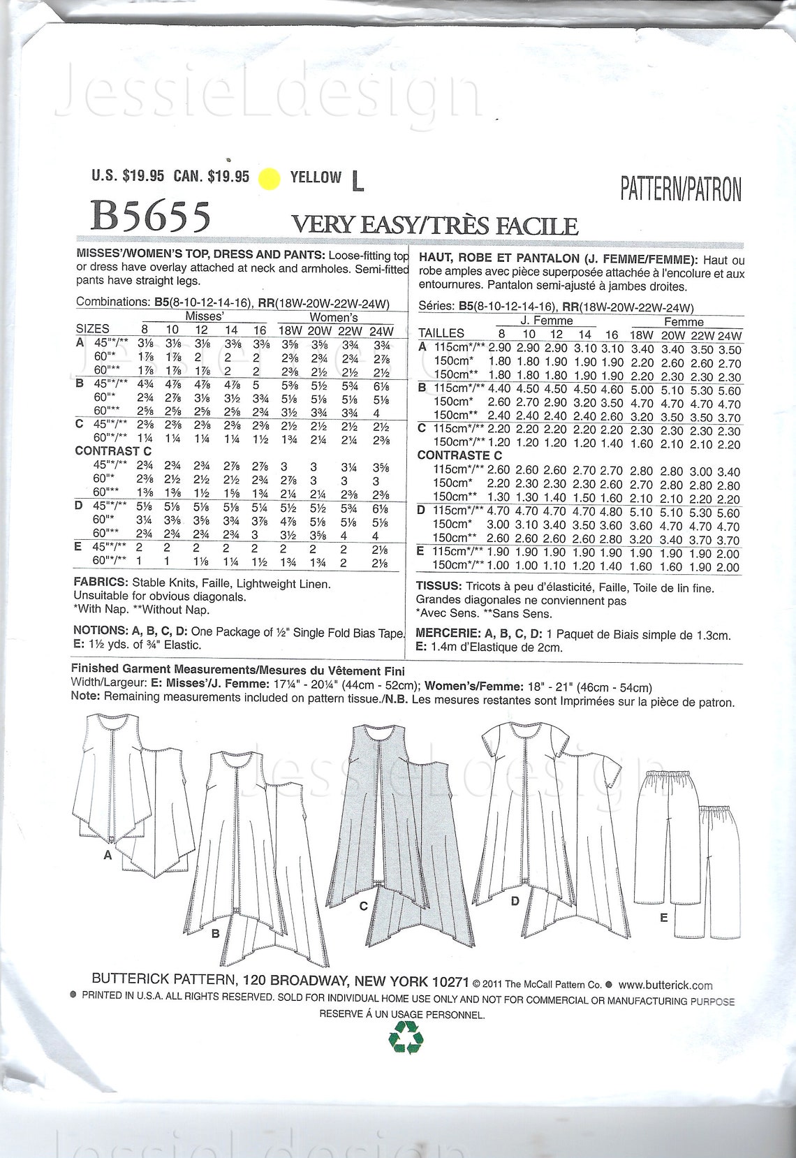 Uncut Butterick Sewing Pattern 5655 Fast and Easy Draped - Etsy