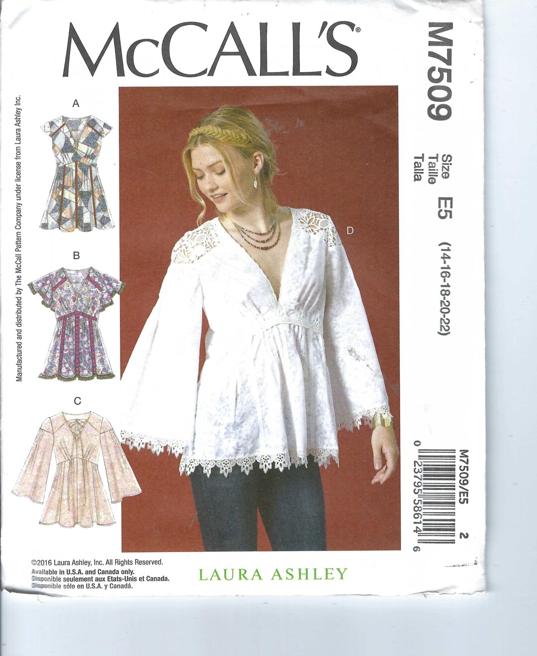 Uncut Mccalls Sew Sewing Pattern 7509 Misses' Deep-v Tops With Lacing ...