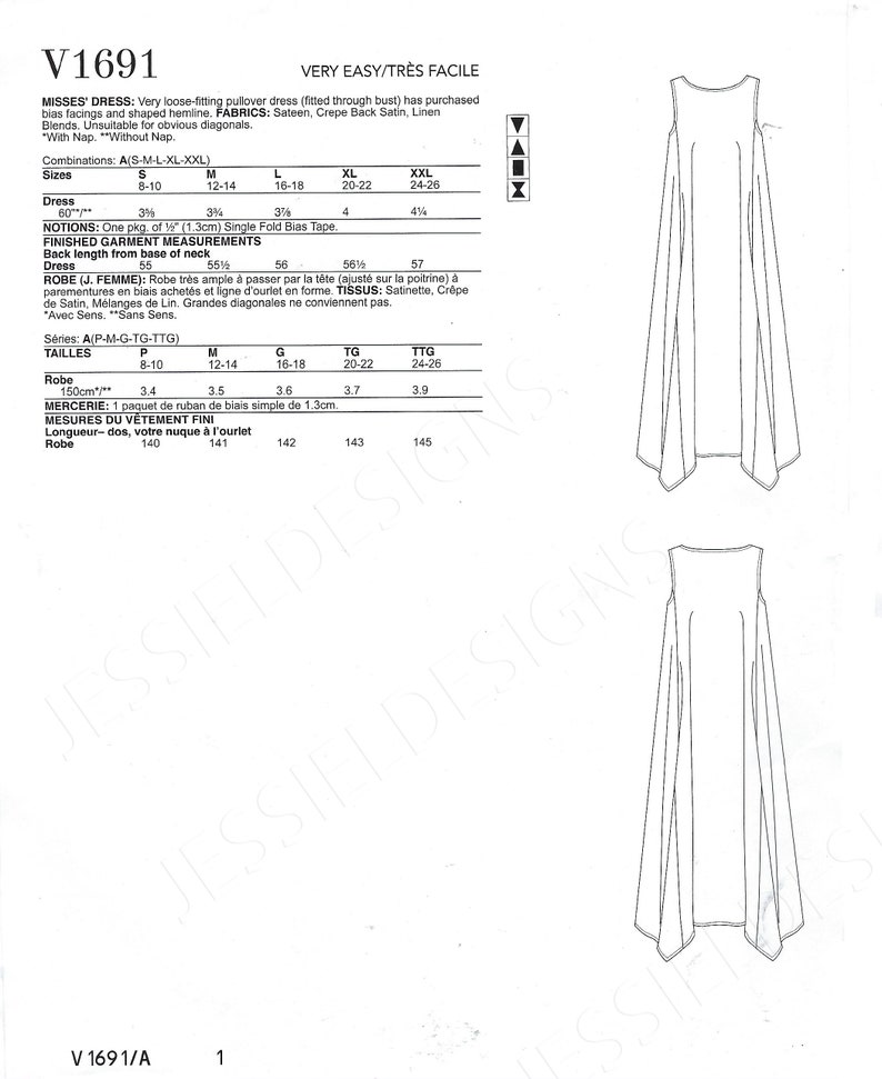 Uncut Vogue Sewing Pattern 10569 V1691 1691 Misses' Dress Size S-M-L-XL ...