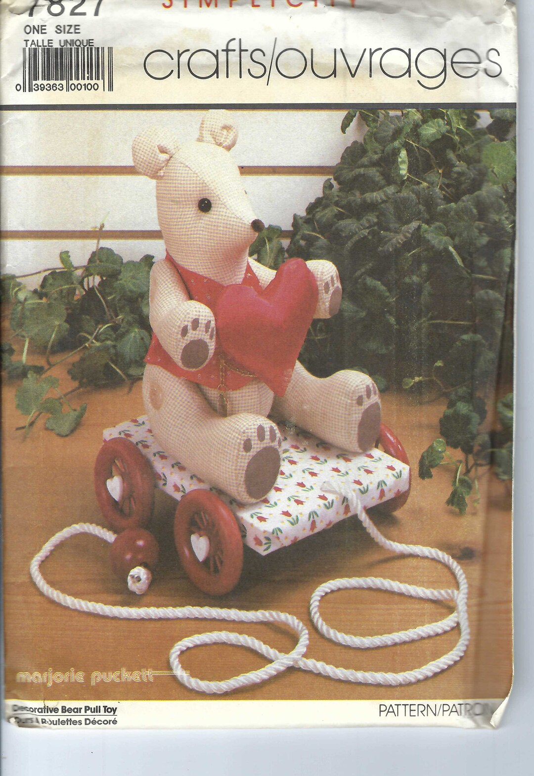 Uncut Vintage Simplicity Sewing Pattern 7827 Bear Pull Toy Pattern, 12 ...