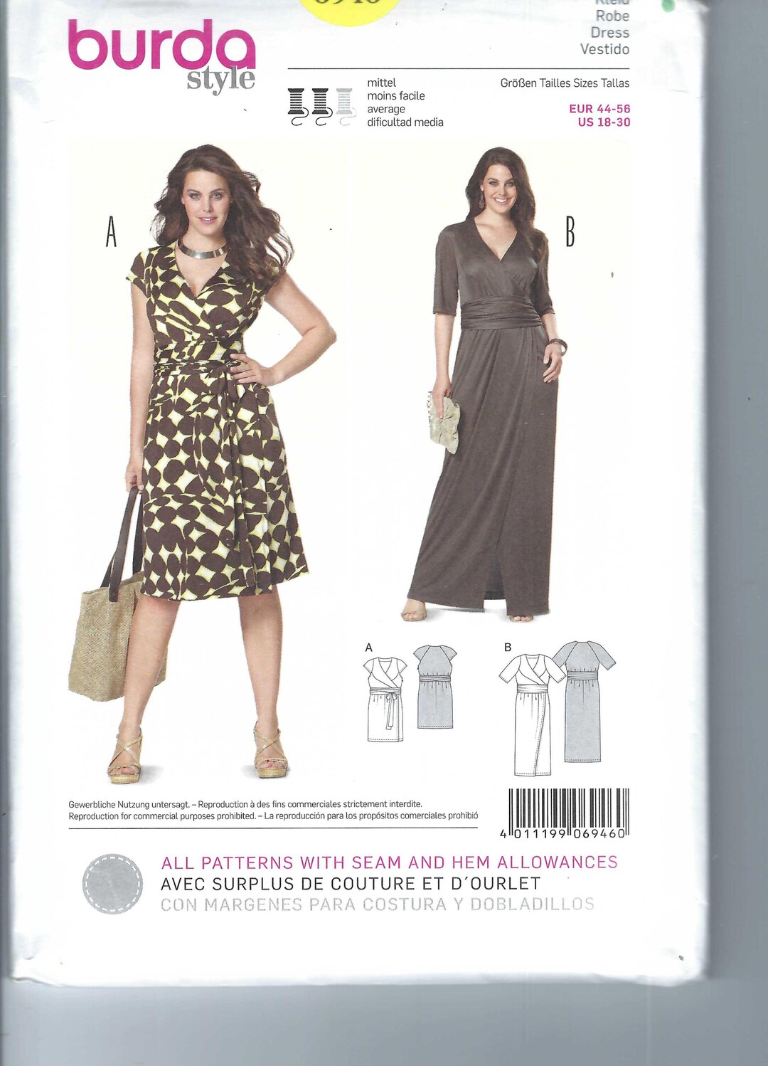 Uncut Burda Sewing Pattern 6946 ~women's Dress Maxi Length Evening ...