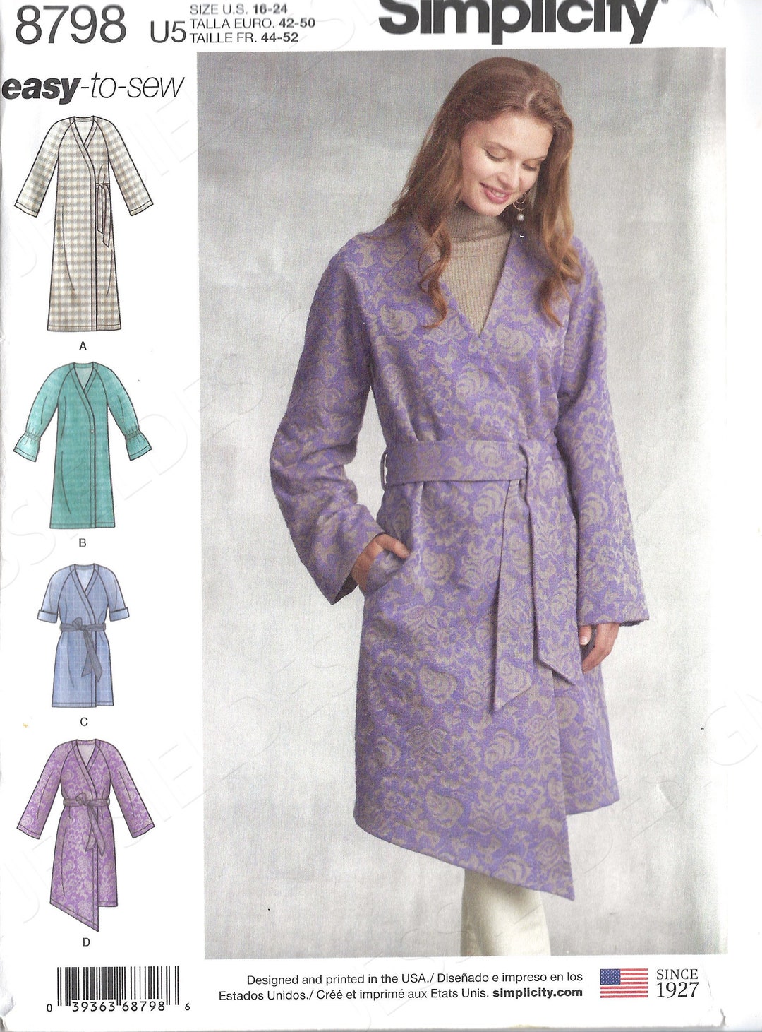 Uncut Simplicity Sewing Pattern 10014 8798 Misses’ Unlined Coat With ...