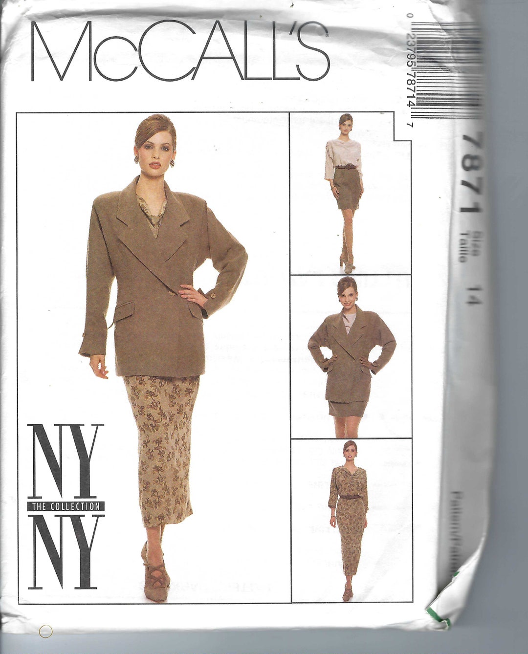 Uncut Vintage Mccalls Sewing Pattern 7871 Jacket Blouse Skirt Misses ...