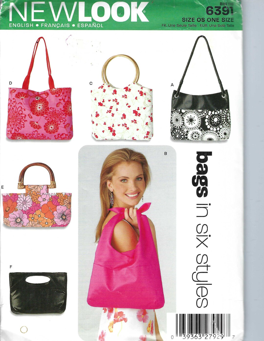 Uncut New Look Sewing Pattern 6391, Patterns for Bags, Various Styles of Bags, Bag Pattern for ...