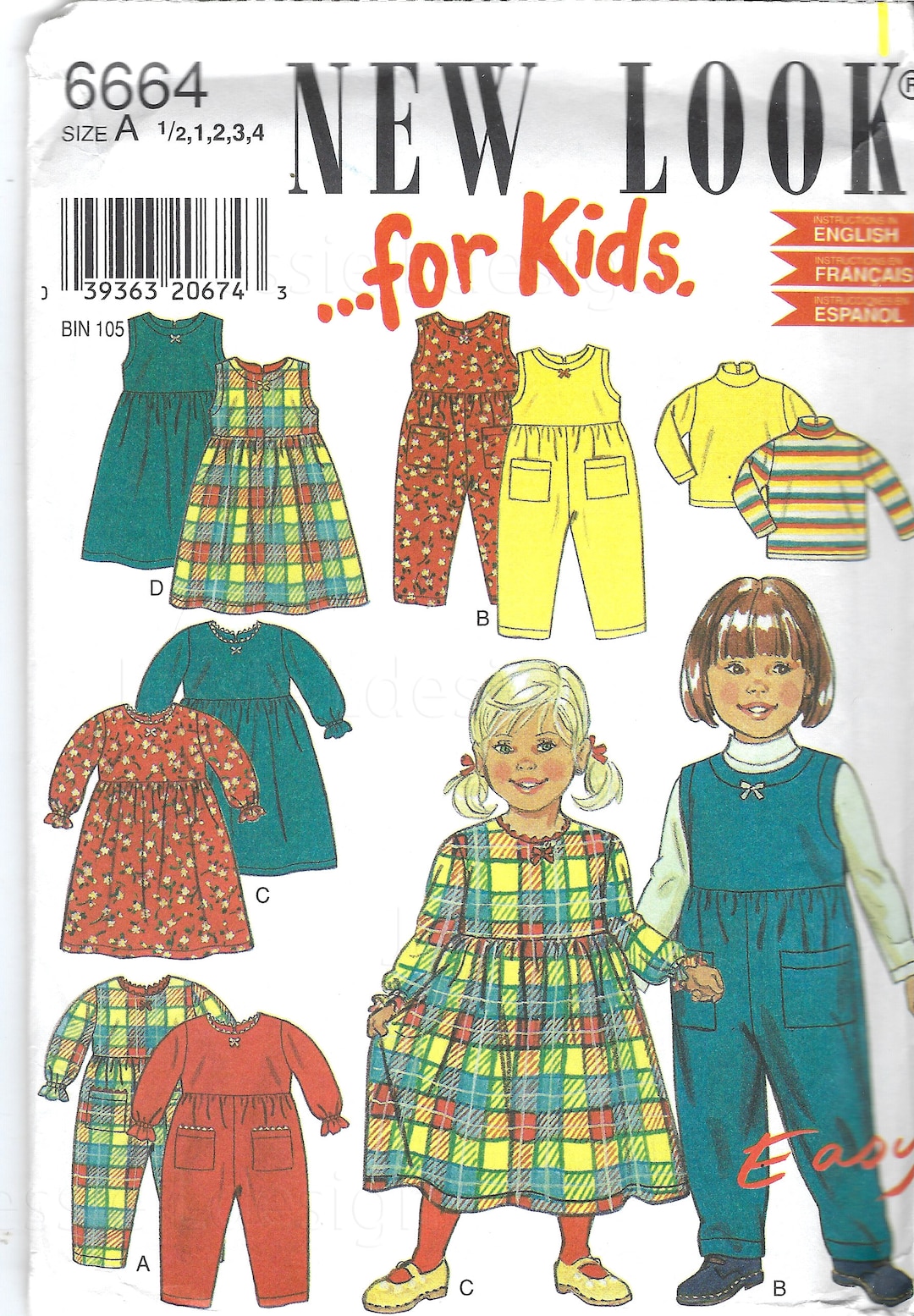 Uncut New Look Sewing Pattern 6664 ,kids Pattern, Easy to Sew, Size A 1 ...