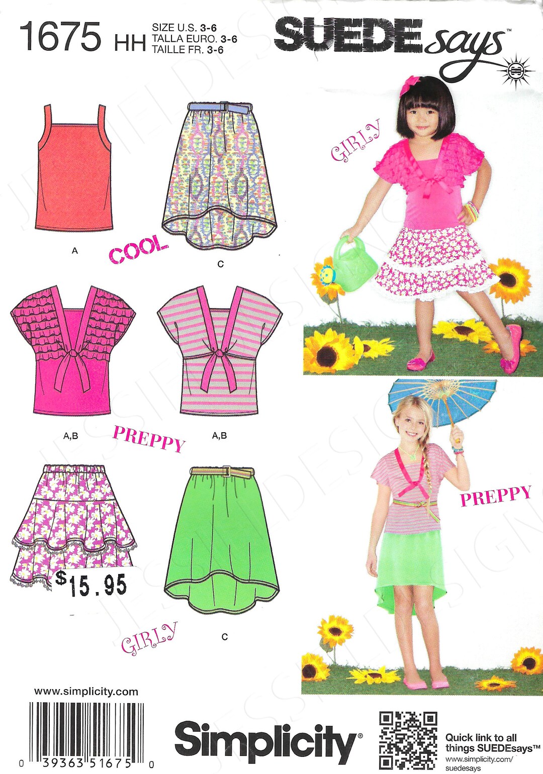 Uncut Simplicity Sewing Pattern 1675 Suede Says Girls Summer Top Skirt ...