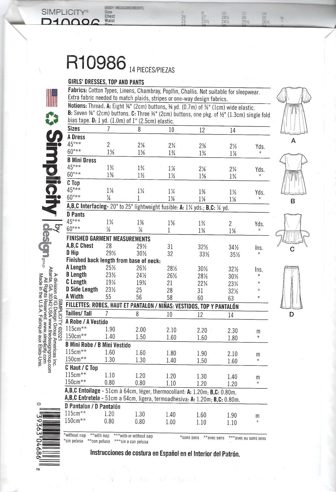 Uncut Simplicity Sewing Pattern 10986 9281 Girls Dresses Top - Etsy