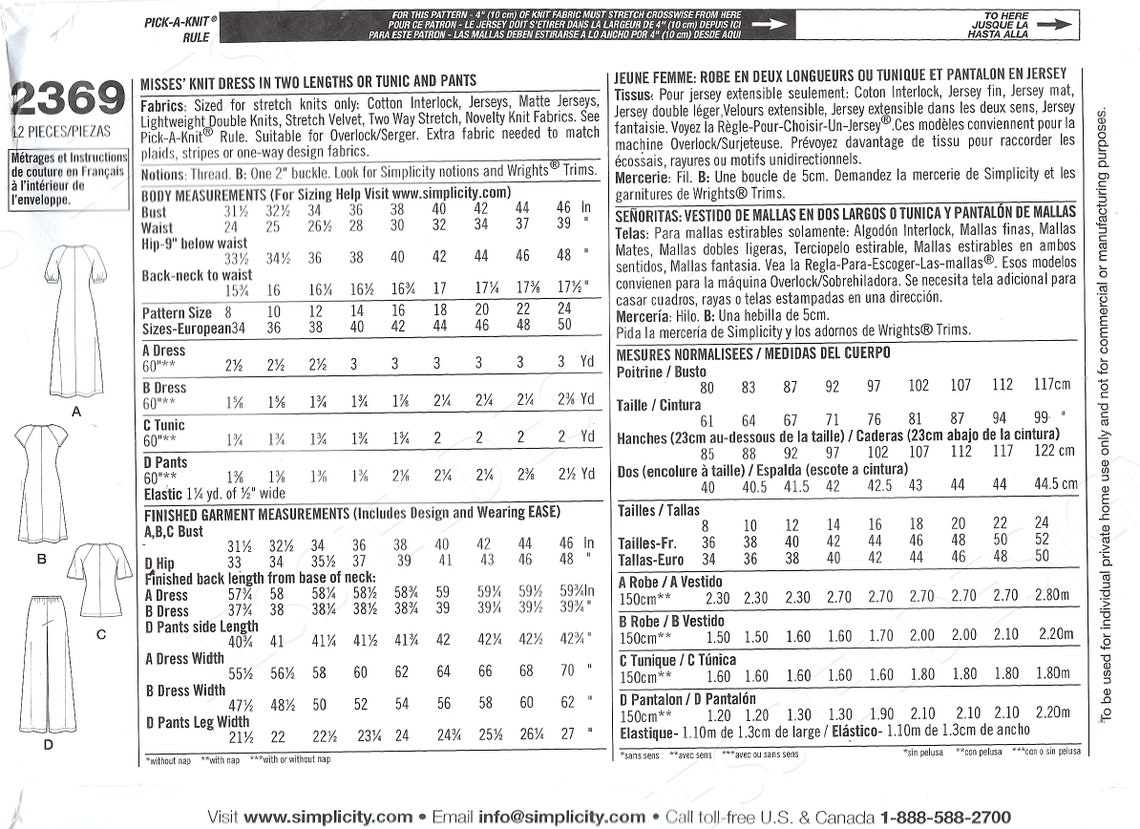 Uncut Simplicity Sewing Pattern 2369 Misses Pattern for Top - Etsy