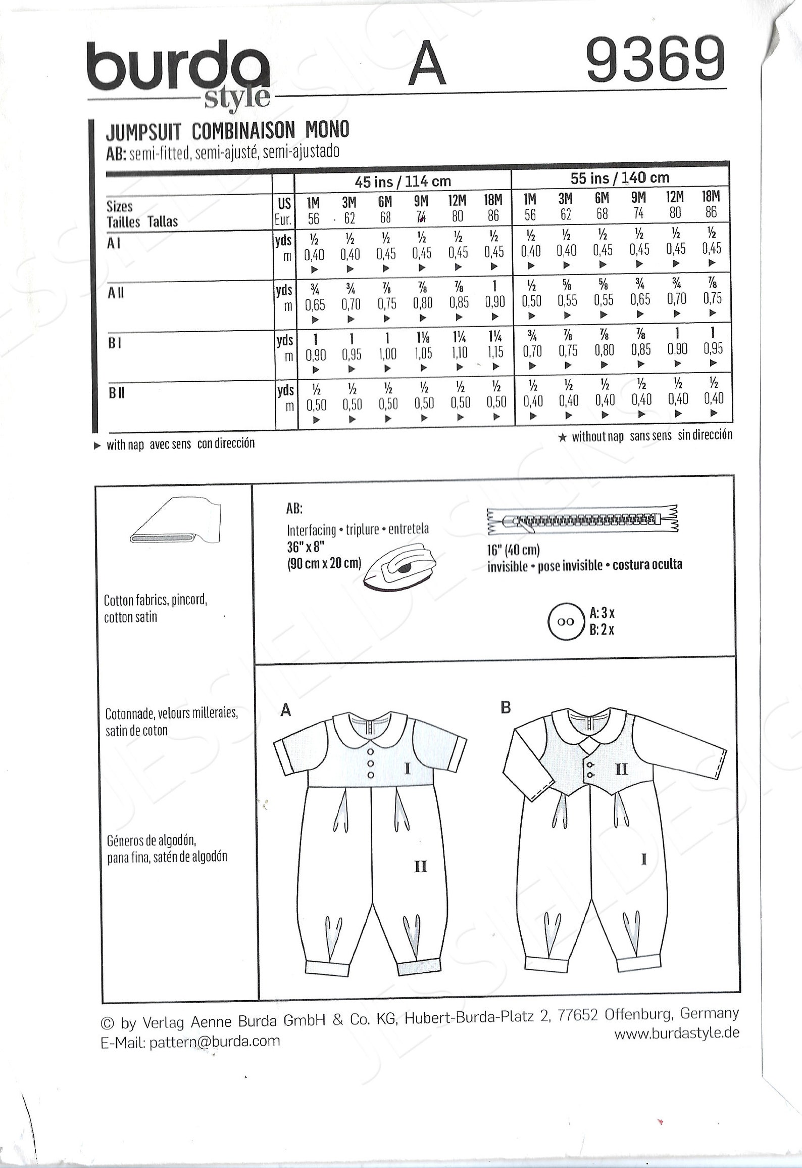Uncut Burda Sewing Pattern 9369 Size 1-18 Months Infant - Etsy