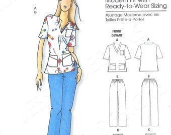 Women's Nurse's Scrubs Top Pants Butterick Sewing - Etsy