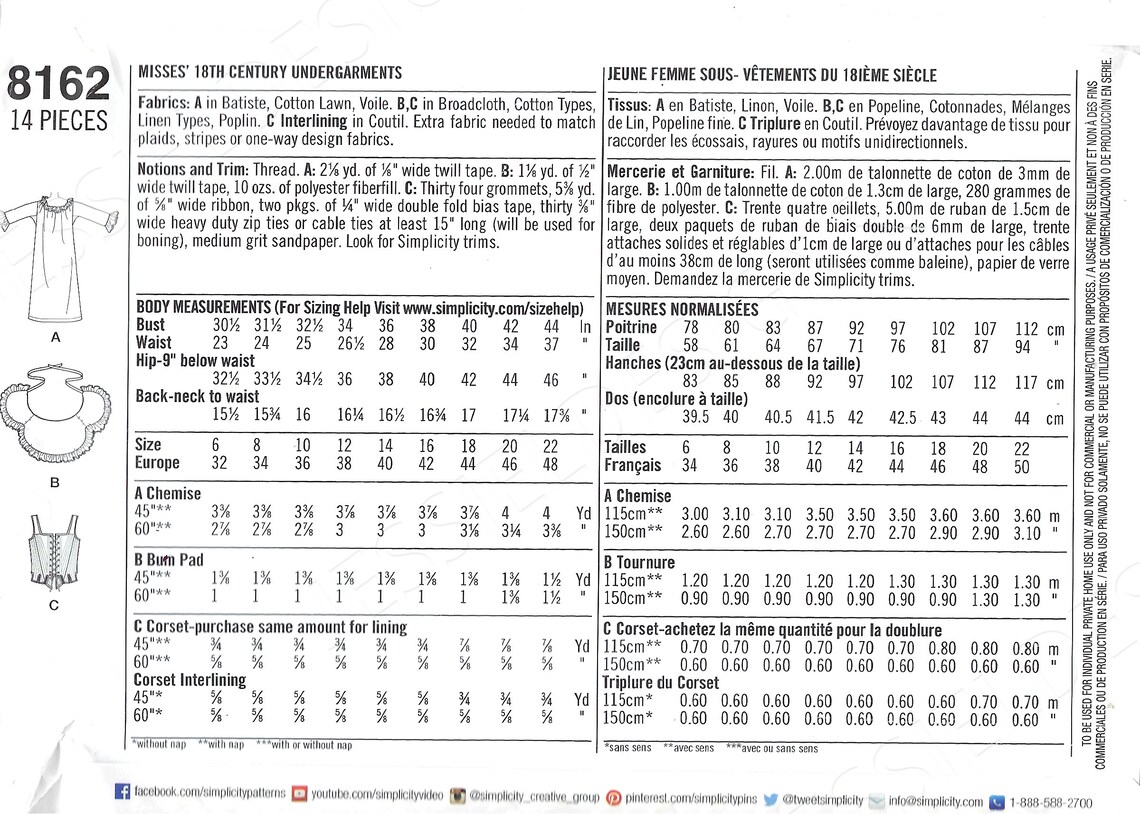 Uncut Simplicity Sewing Pattern 8162 18th Century - Etsy