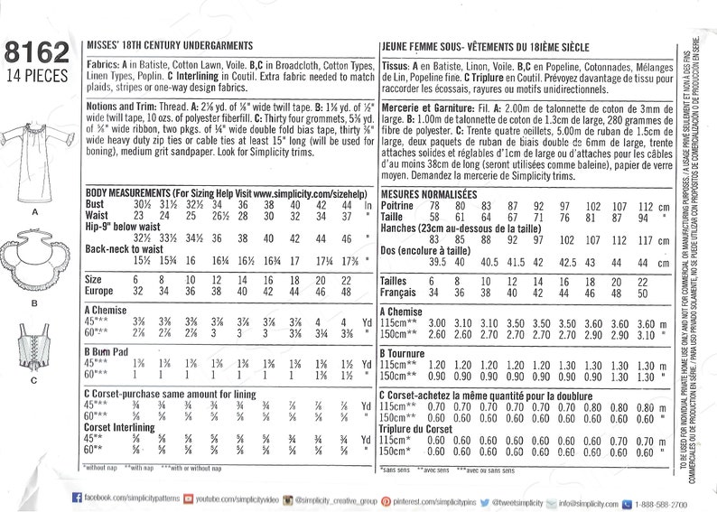 Uncut Simplicity Sewing Pattern 8162 18th Century - Etsy