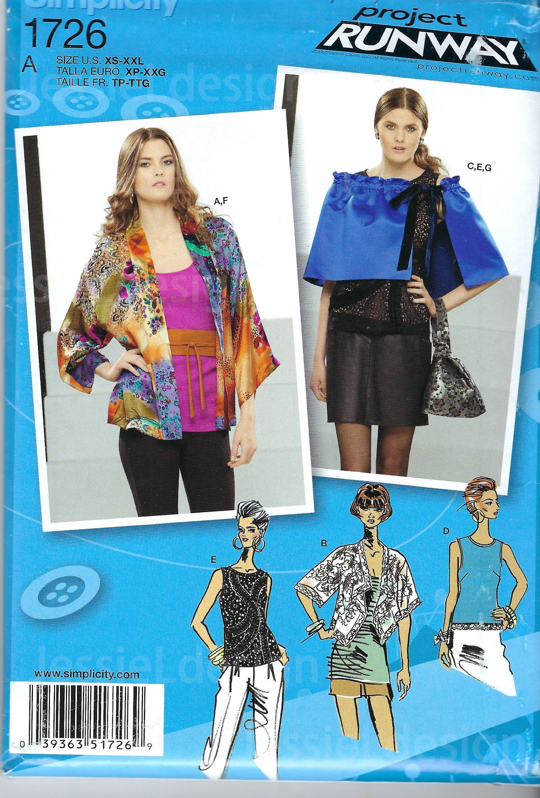 Uncut Simplicity Sewing Pattern 1726 Project Runway Misses Top, Kimono ...