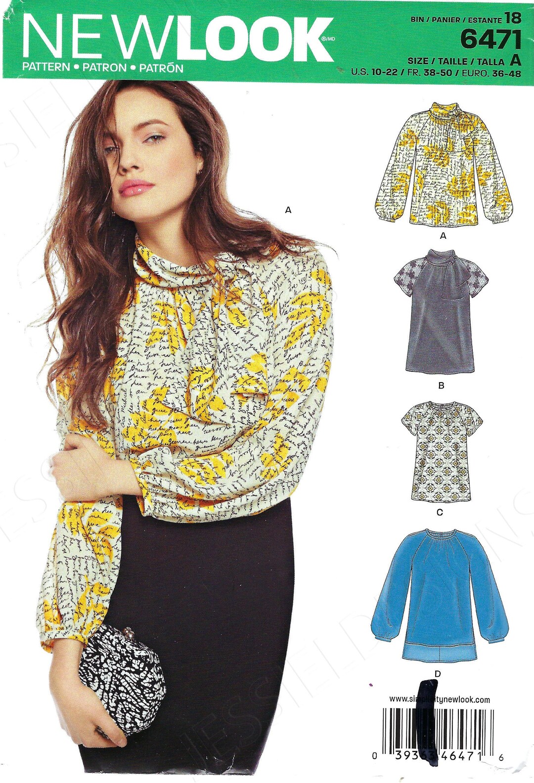 Uncut New Look Sewing Pattern 947 6471 TOPS With 4 Variations Size 10 ...