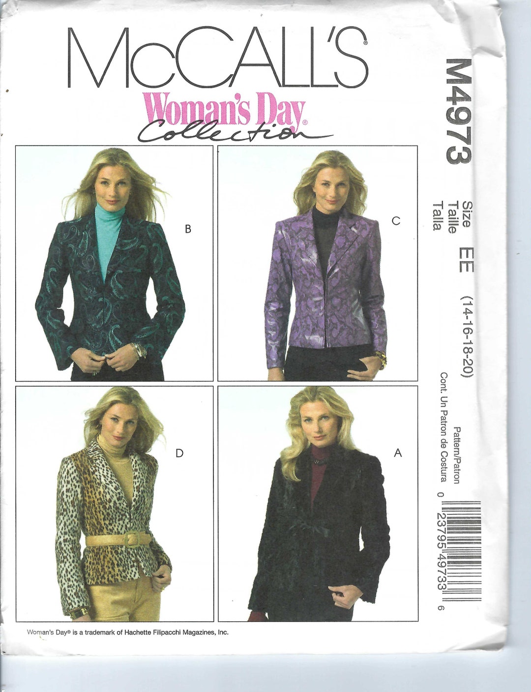 Uncut Mccalls Sew Sewing Pattern 4973 Misses Jacket Sewing Pattern Size ...