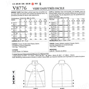 Rare Uncut Vogue Sewing Pattern 8776 Misses Cape Size Xsm-med L-XL-XXL ...