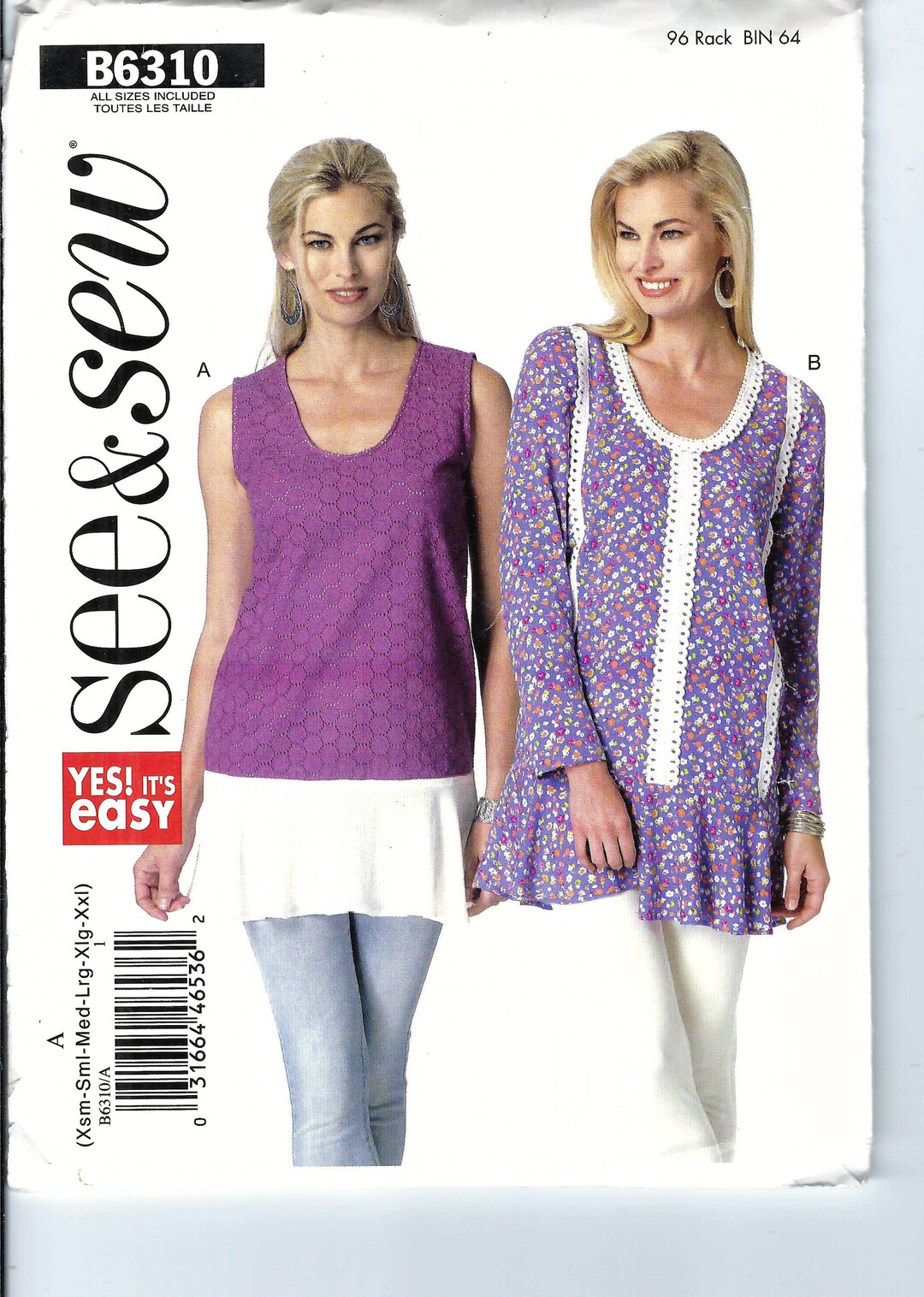 Uncut Butterick Sewing Pattern 6310 | Loose Fitting Pull Over Top ...