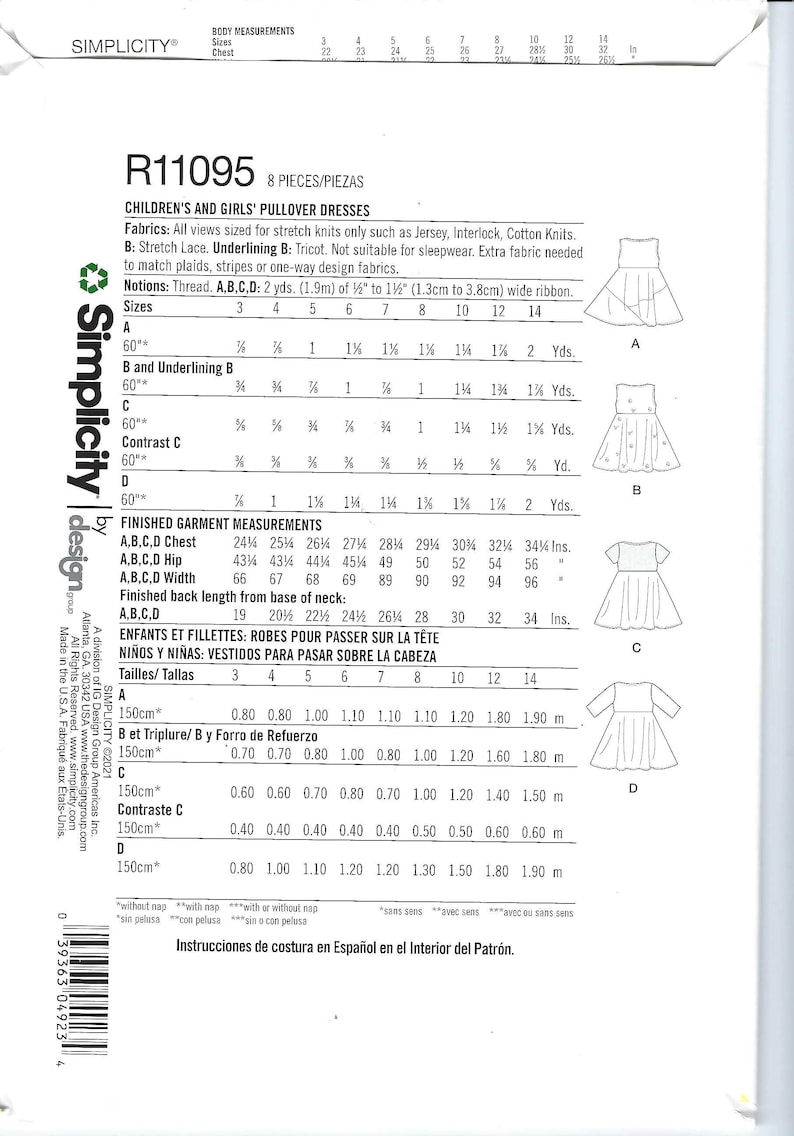 Uncut Simplicity Sewing Pattern 9322 11095 Children's and | Etsy
