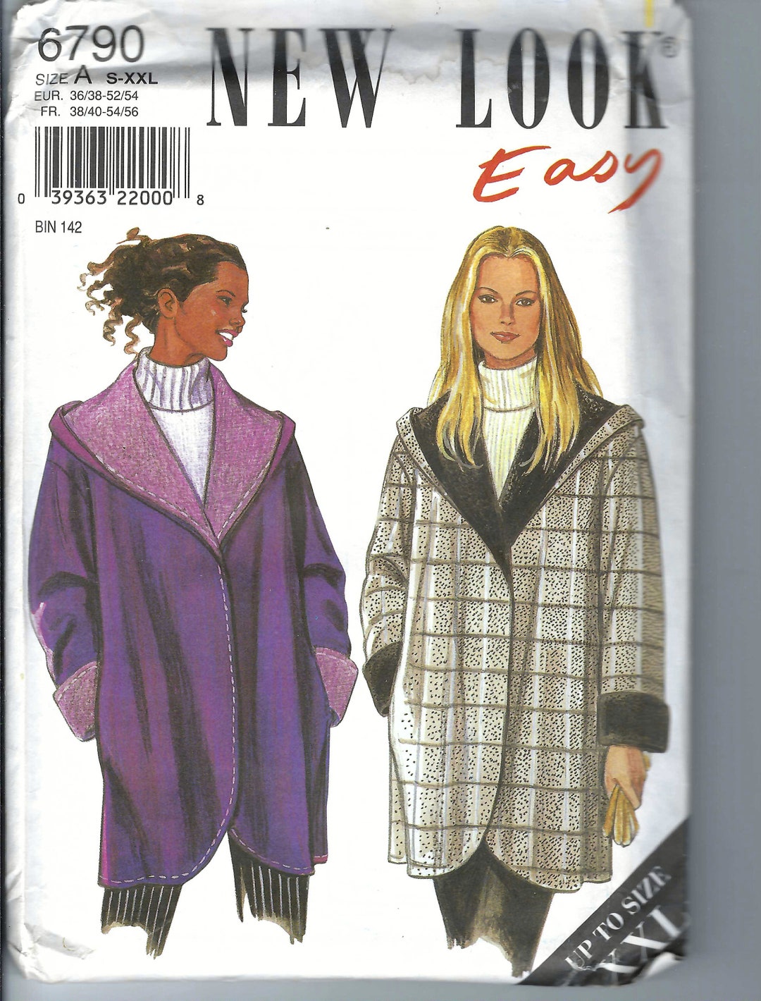 Uncut Vintage New Look Sewing Pattern Easy Coat 6790 Unused Size S-XXL ...