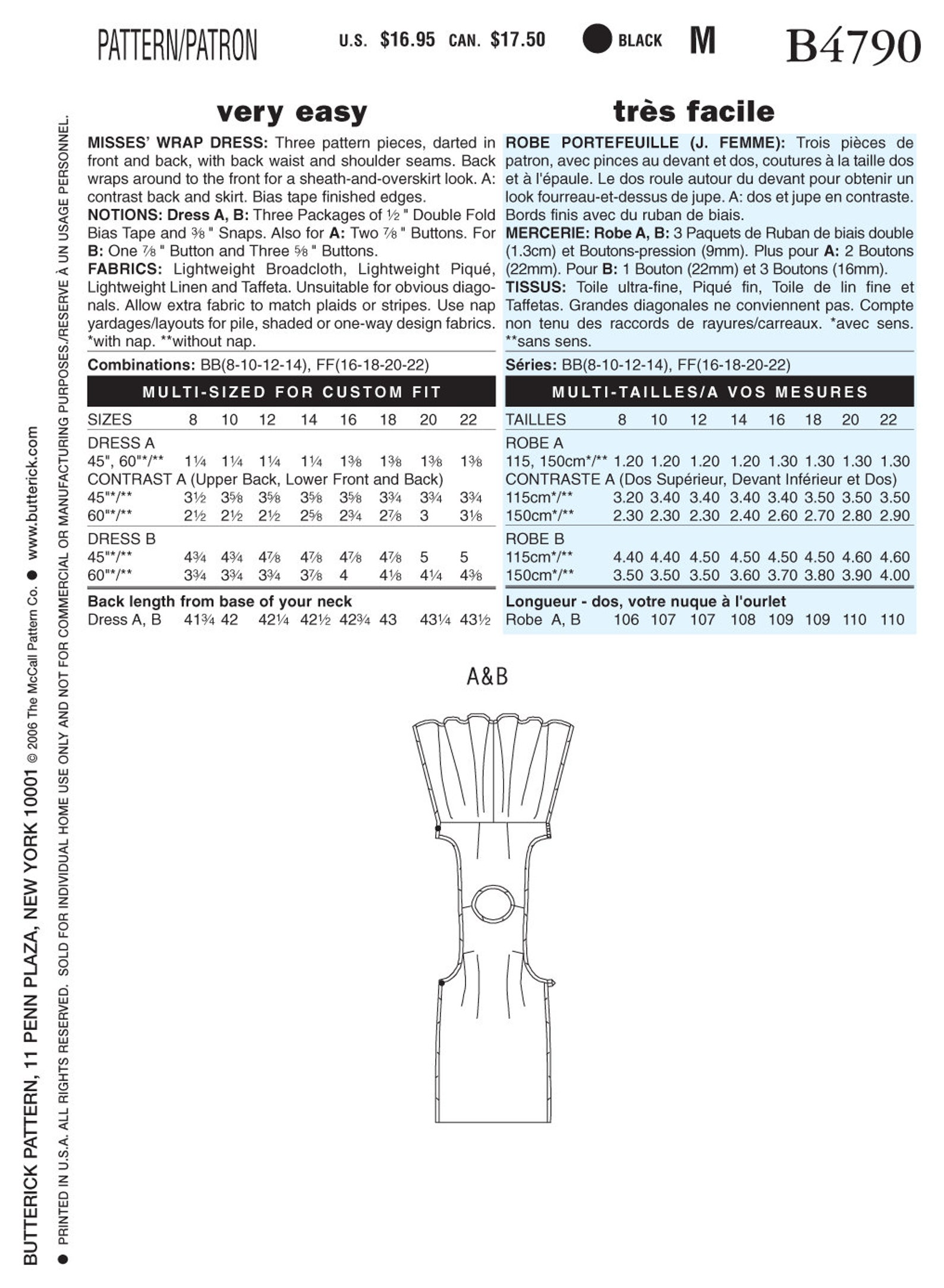 Uncut Butterick Sewing Pattern B4790 4790 Misses' Walk-away Wrap Dress ...