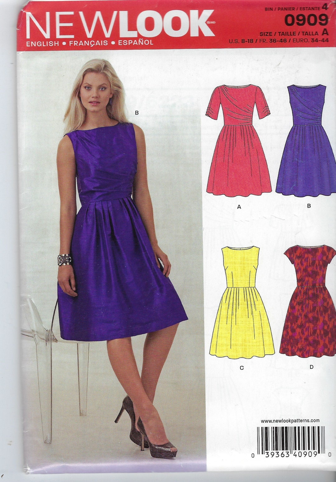 Uncut New Look Sewing Pattern 909 6223 Flared Dress W Draped Bodice ...