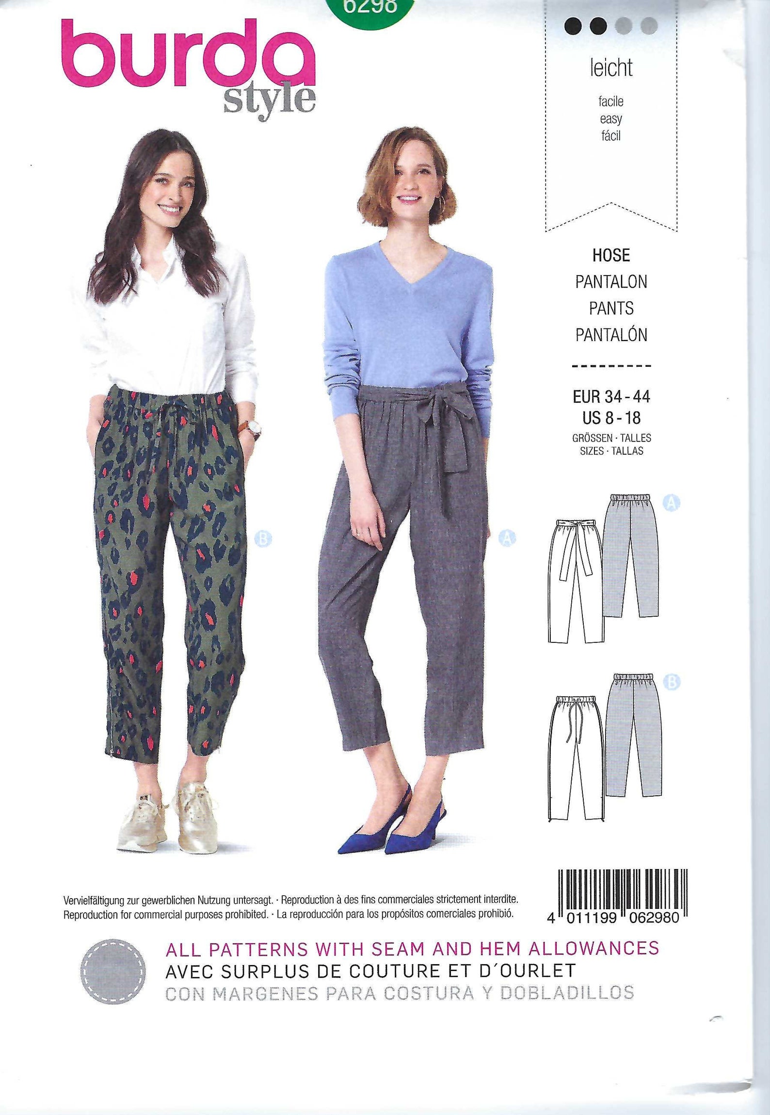 Uncut Burda Style Sewing Pattern 6298 Pants Elastic Trousers - Etsy