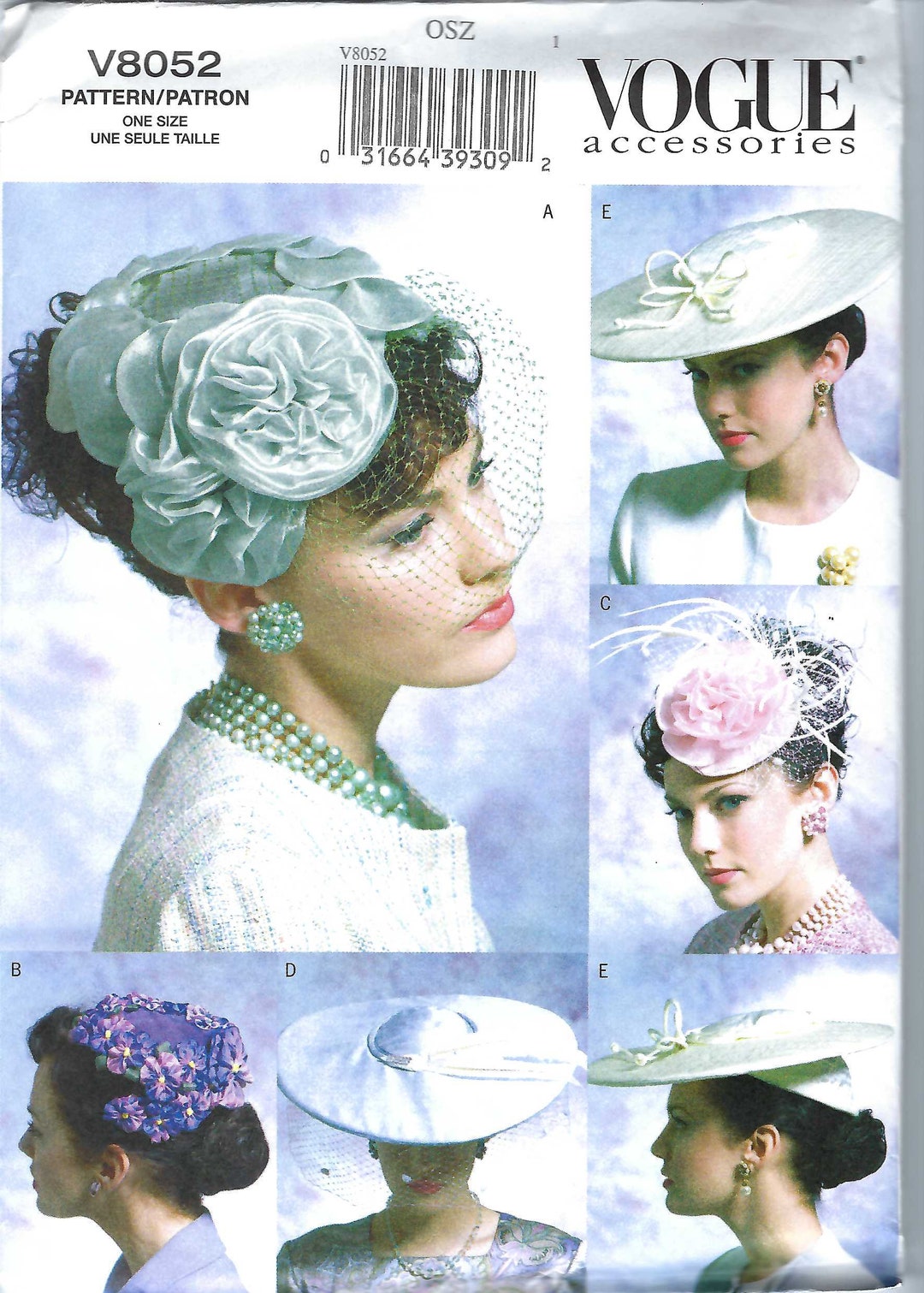 Uncut Vogue Sewing Pattern 1950s Style Womens Hats Vintage Hats Sewing ...