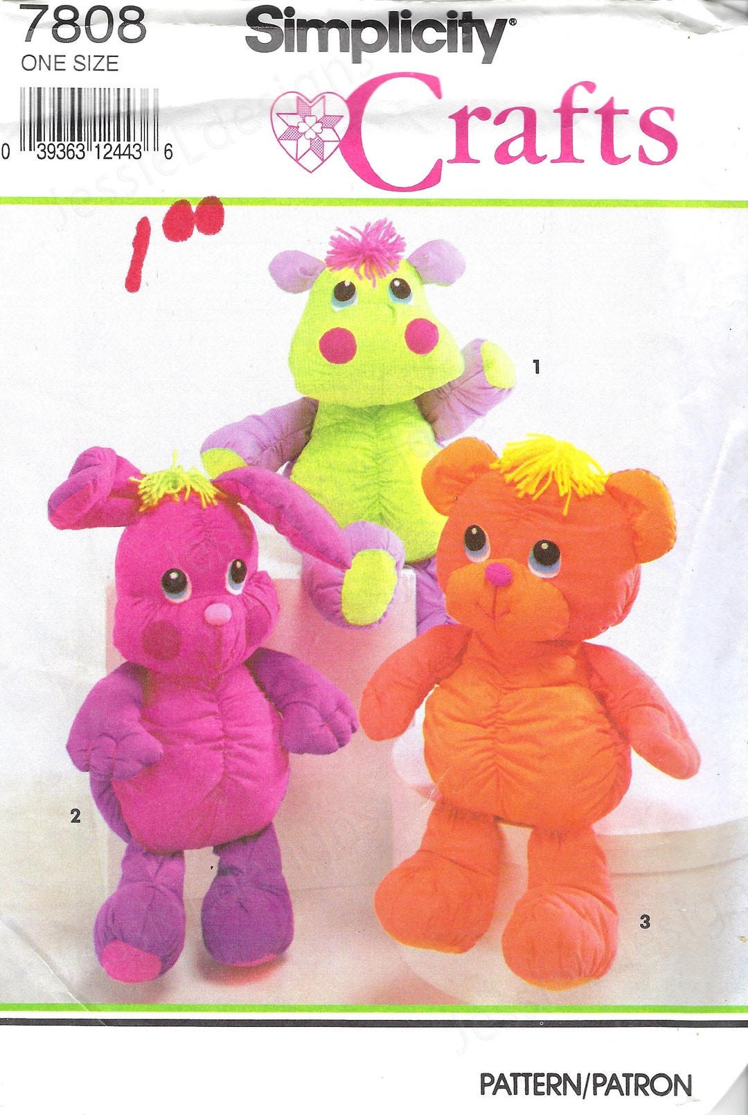 Uncut Simplicity Sewing Pattern Cuddly Bear Bunny & Hippo Doll Vintage ...