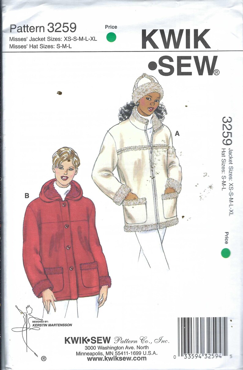 Uncut Kwik Sewing Pattern 3259 Heavyweight Knit Jacket, Hat, Zipper or ...