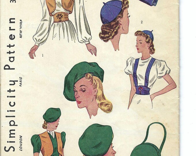 Uncut Vintage Simplicity Sewing Pattern 3155 Pattern Hats & Bag Size M ...